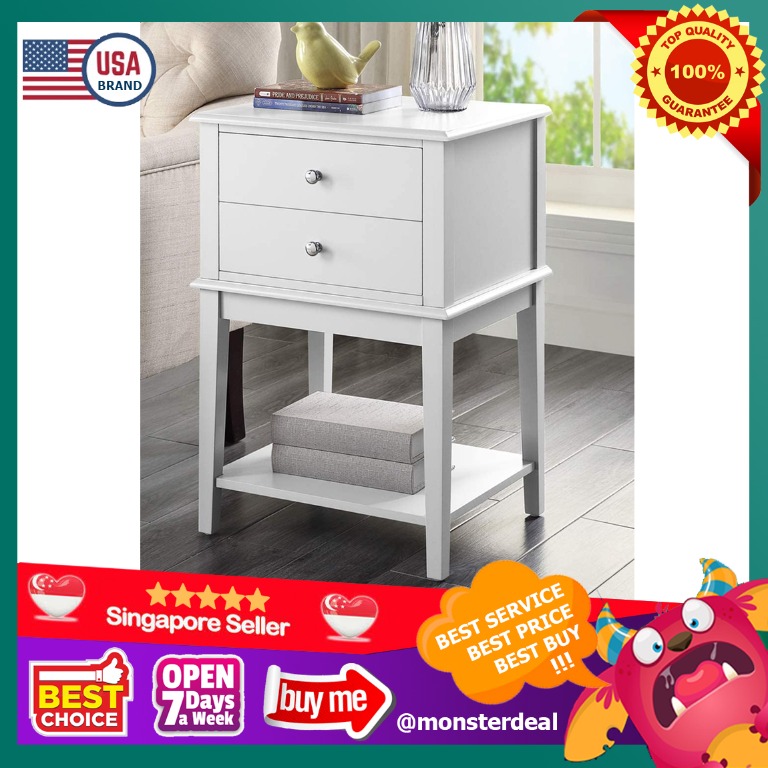 Linio-home White Nightstand, Small End Table for Bedroom, Bed Side ...