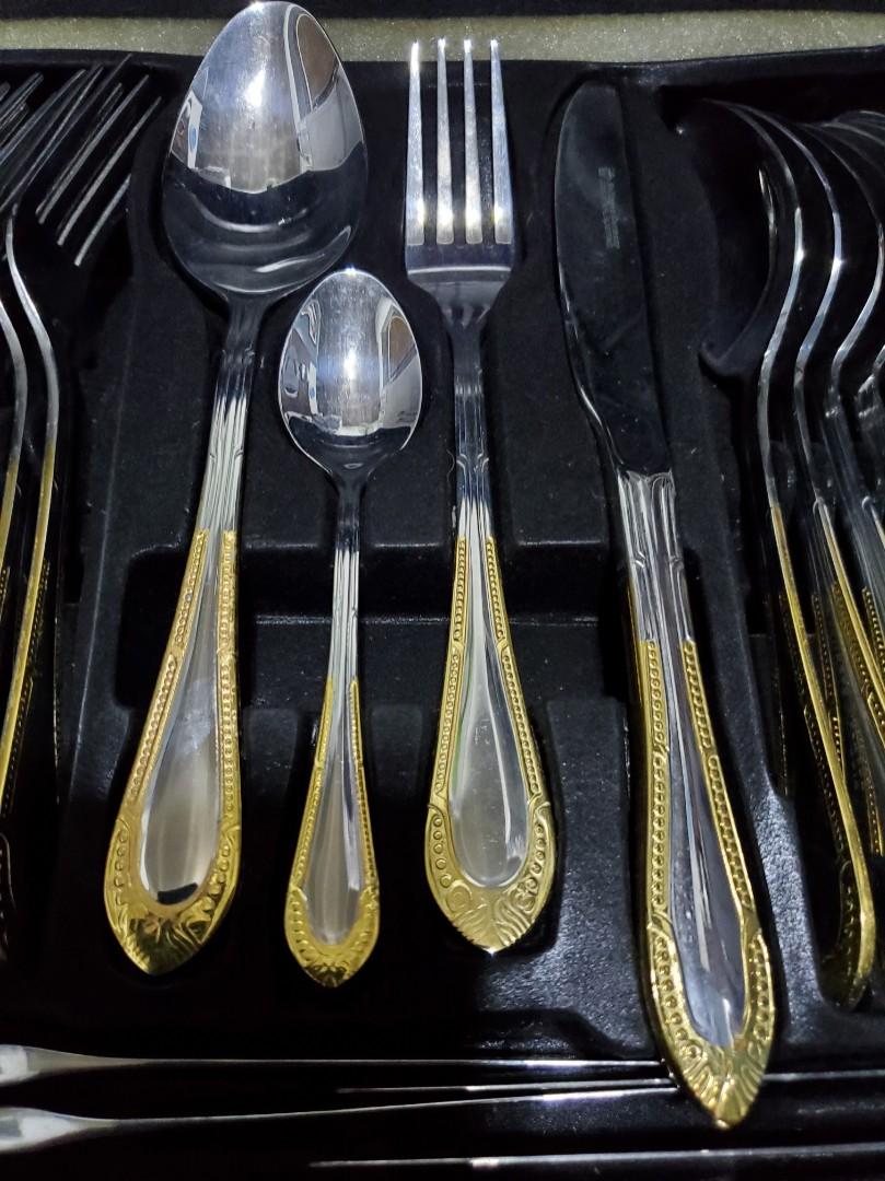 Solingen 72 Pc. 24K Gold-Plated Cutlery Set, Furniture & Home Living ...