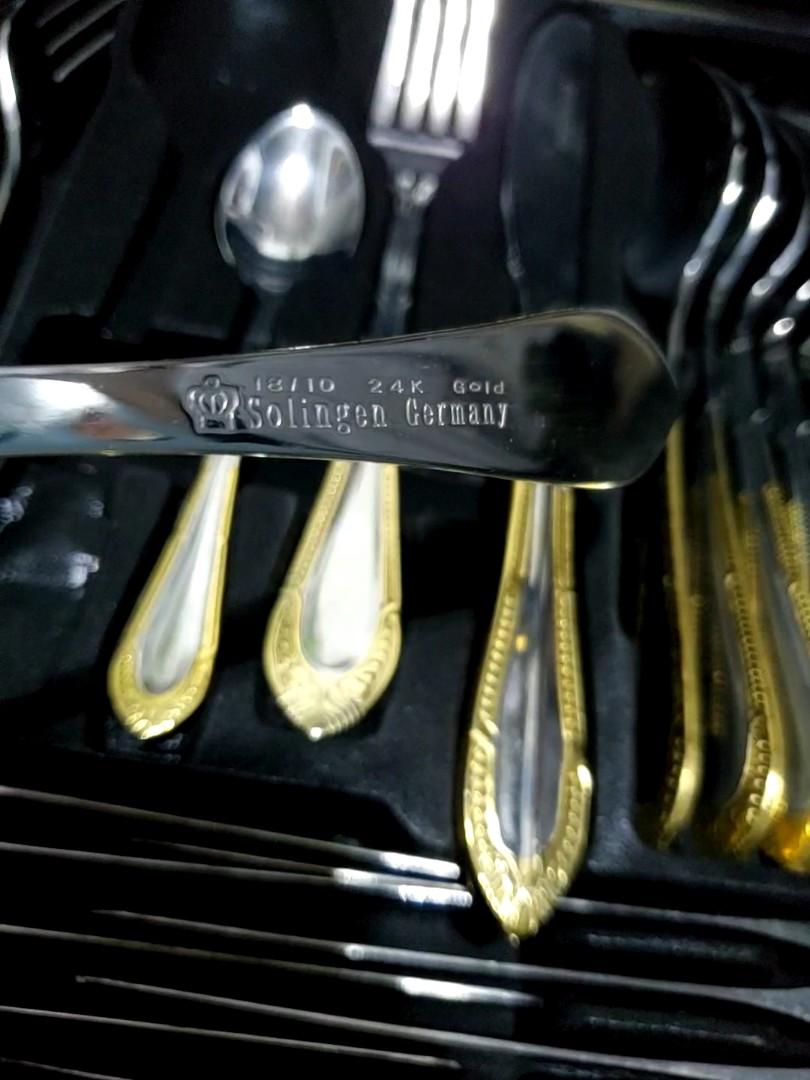 Solingen 72 Pc. 24K Gold-Plated Cutlery Set, Furniture & Home Living ...