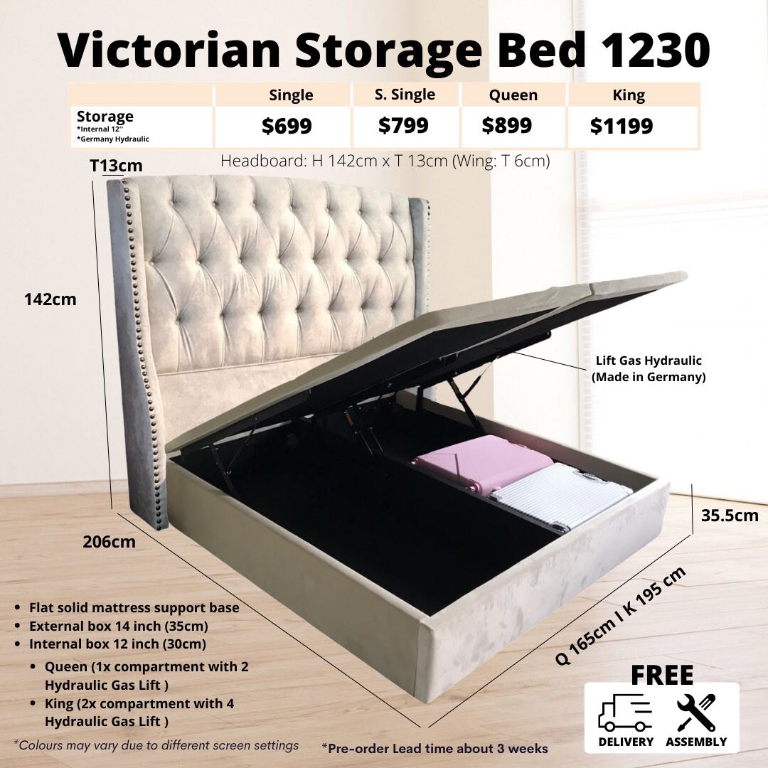 Victorian Storage Bed Frame/All size available/Preorder, Furniture ...