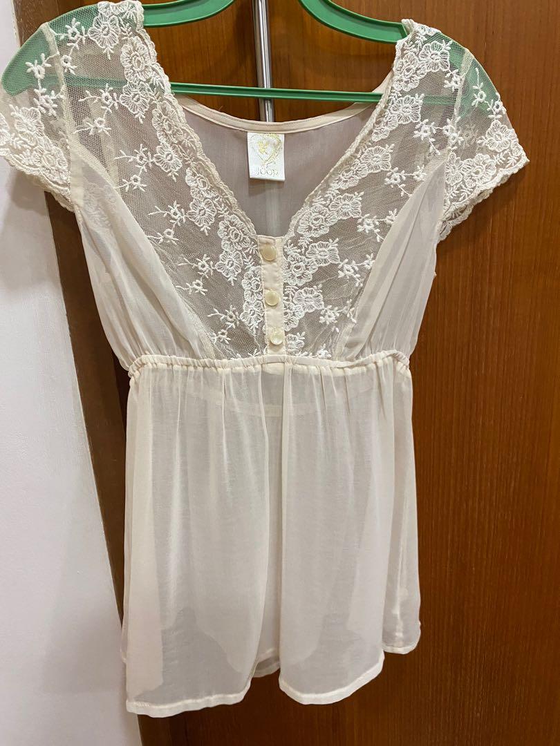 Vintage White Sheer Lace Top, Women's Fashion, Tops, Blouses on Carousell