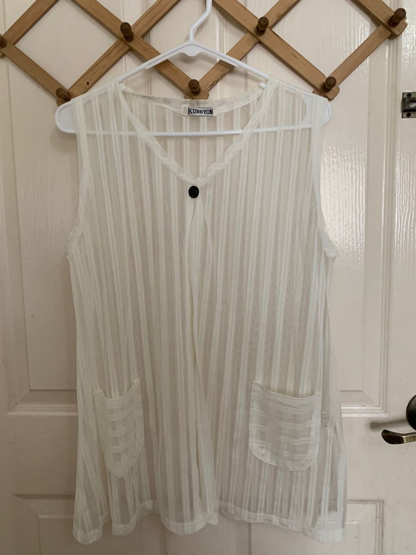 White Sheer Top, Women's Fashion, Tops, Sleeveless on Carousell