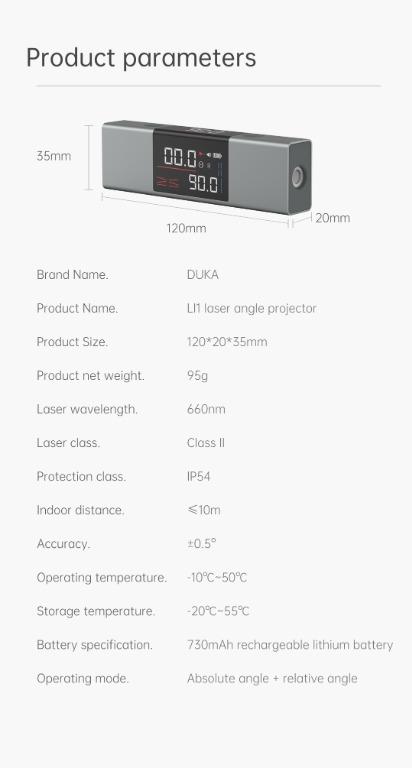 Xiaomi Duka LI1 Laser Angle Protractor Digital Inclinometer Angle ...
