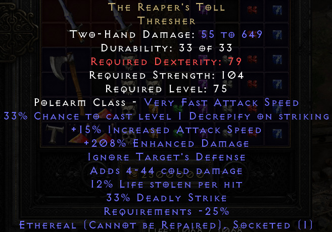 Diablo 2 Resurrected (D2R) - Ethereal Reaper's Toll with socket, Video ...