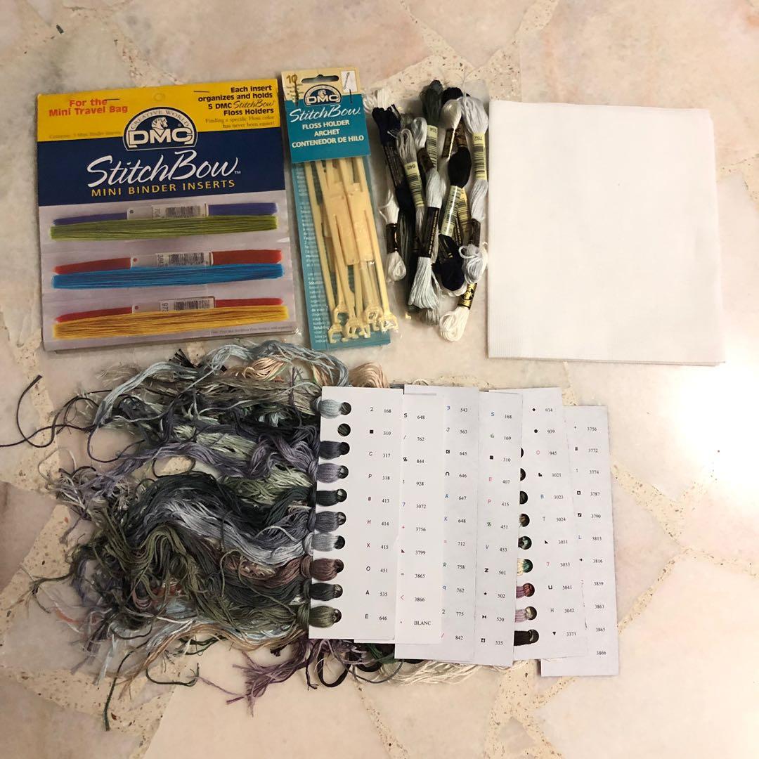 DMC Cross stitch thread, cross stitch cloth binder insert and bow ...