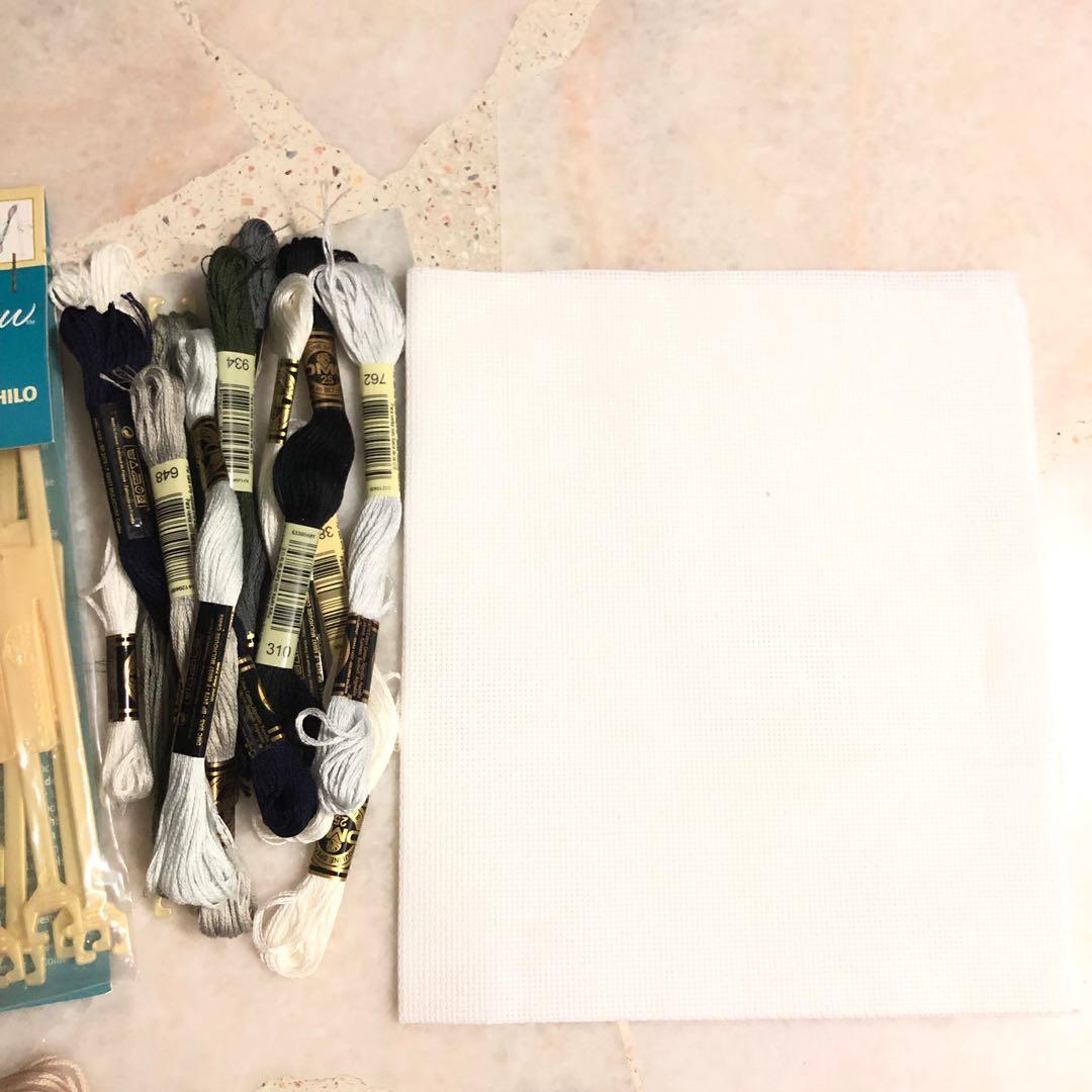 DMC Cross stitch thread, cross stitch cloth binder insert and bow ...