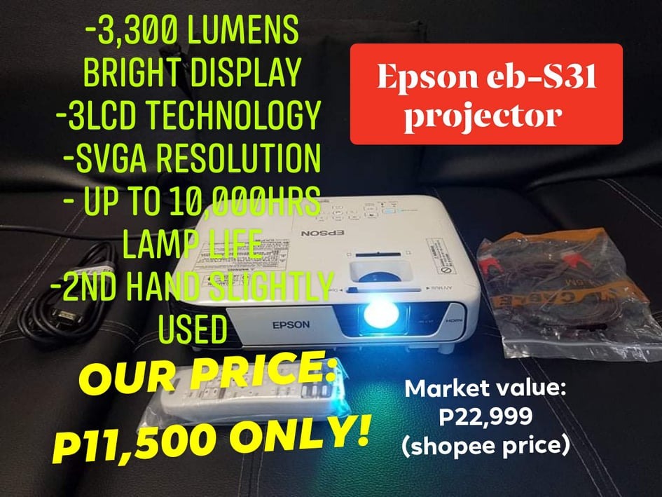 Epson EB-S31 projector 3300 lumens 3LCD super bright display, TV & Home ...