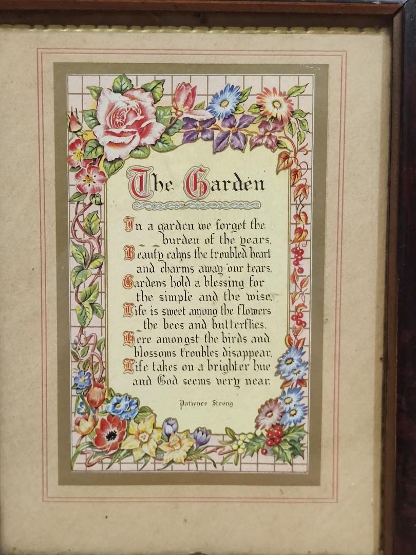 Framed Art "The Garden" Poem By Patience Strong, Hobbies & Toys ...