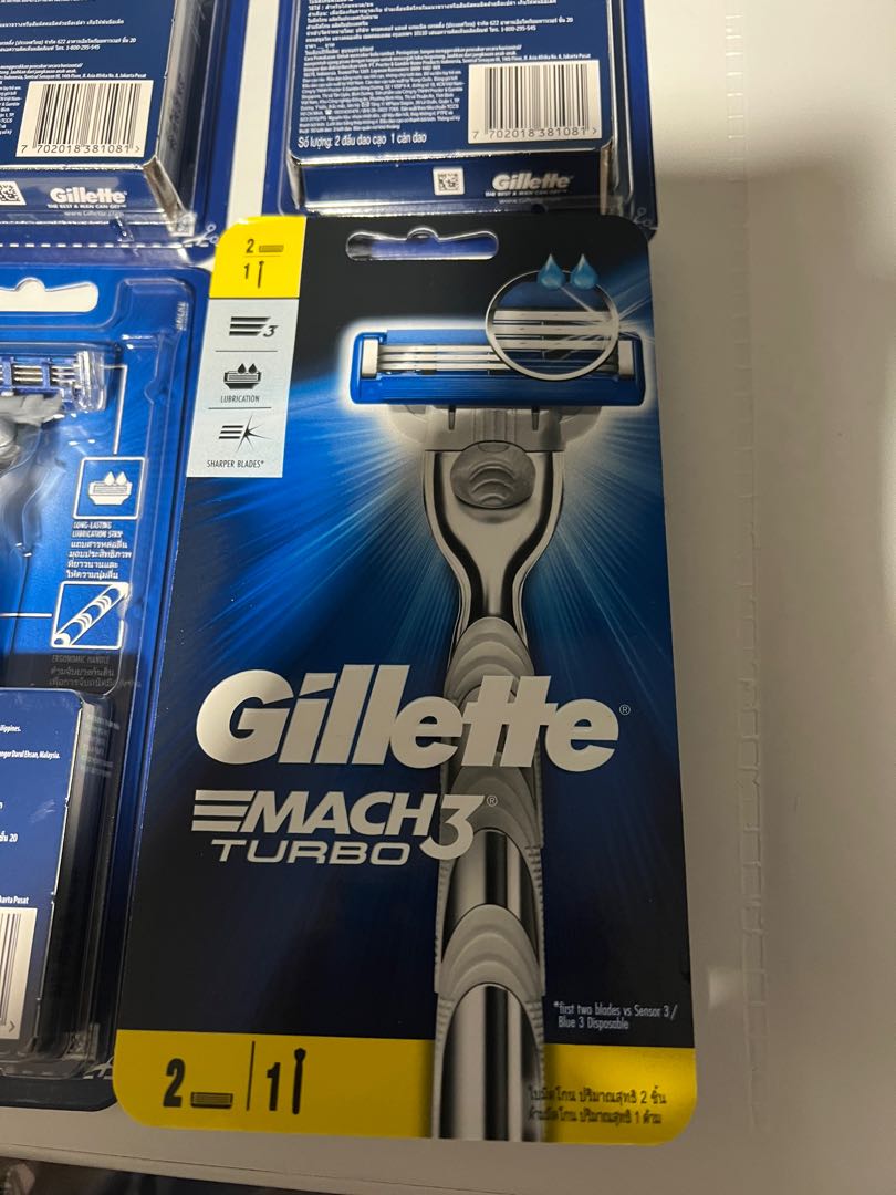 Gilette Mach 3 Turbo 3D Razor Handle + 2 Blades, Beauty & Personal Care ...