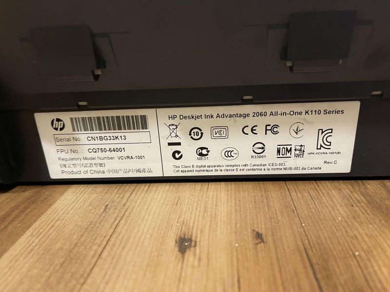 HP Printer HP Deskjet Ink Advantage 2060 All-in-One K110 Series ...