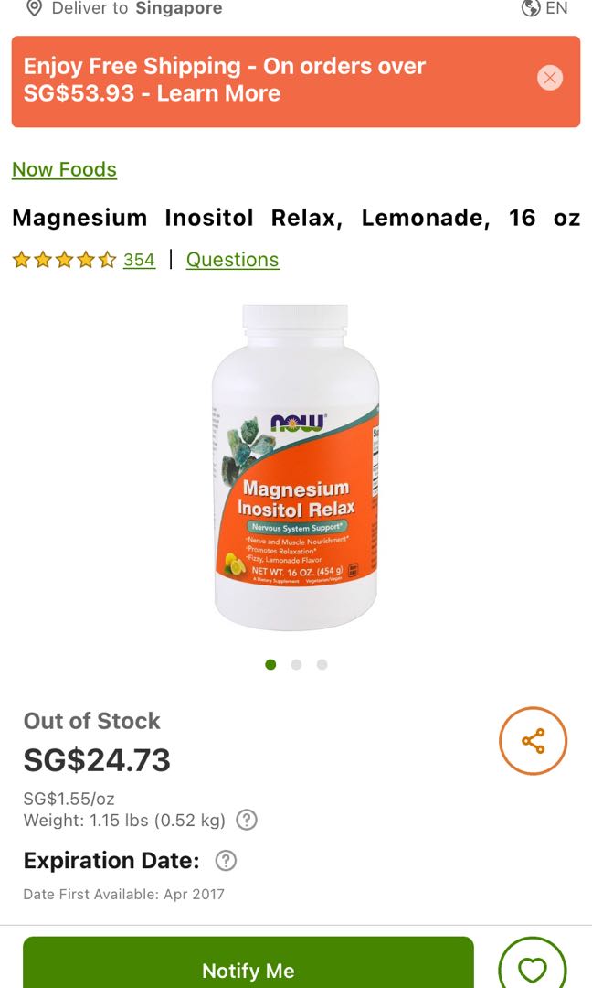 Magnesium Inositol Relax, Health & Nutrition, Health Supplements ...