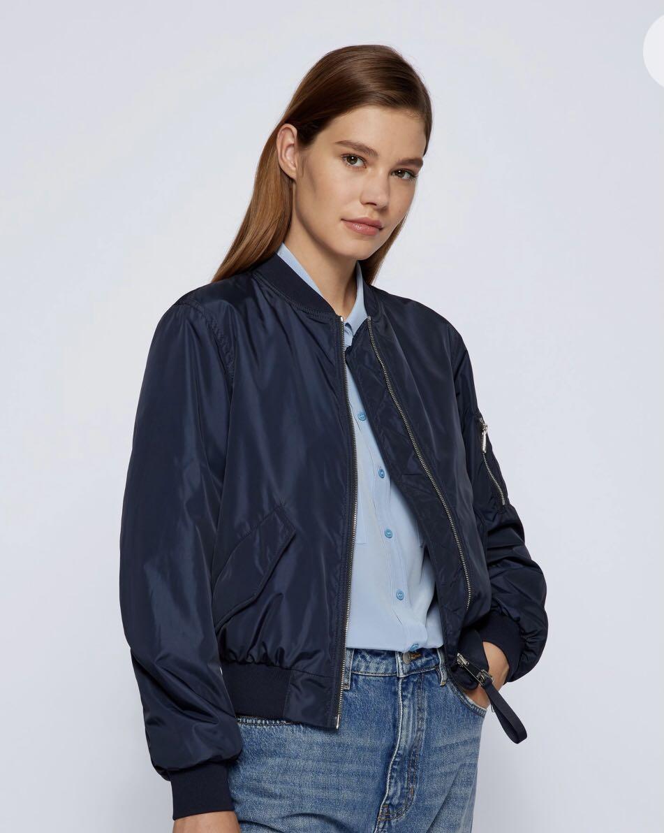 navy blue bomber jacket, Women's Fashion, Coats, Jackets and Outerwear ...