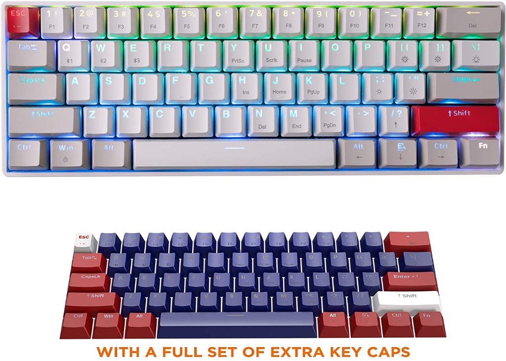 NEWMEN GM610 60% Wireless Mechanical Gaming Keyboard, 61 Keys Bluetooth ...