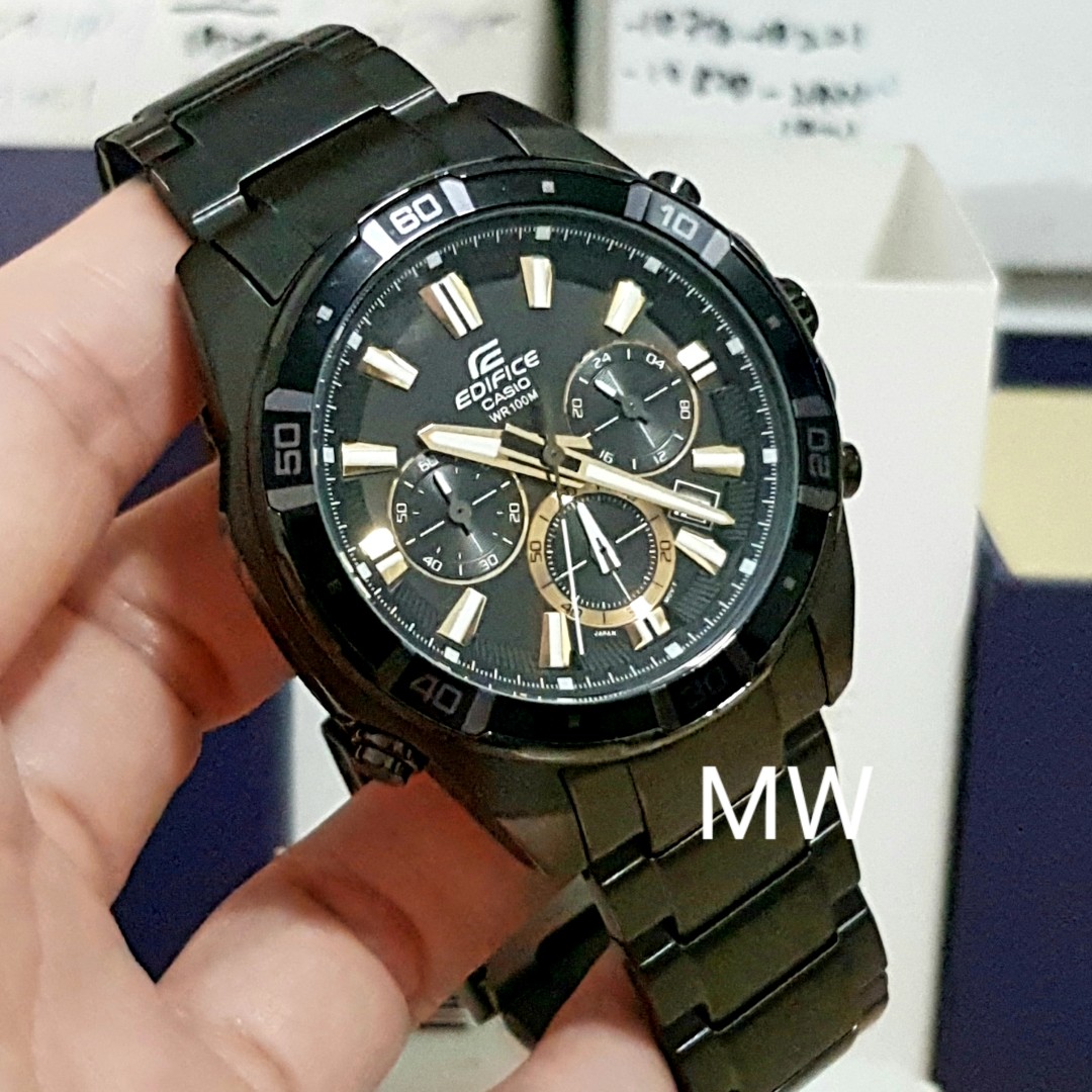 Original casio edifice full black stainless steel light men's watch ...
