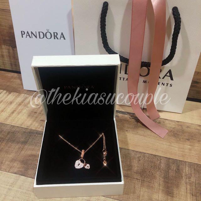 Pandora Pave Hearts Padlock Dangle Necklace, Women's Fashion, Jewelry ...