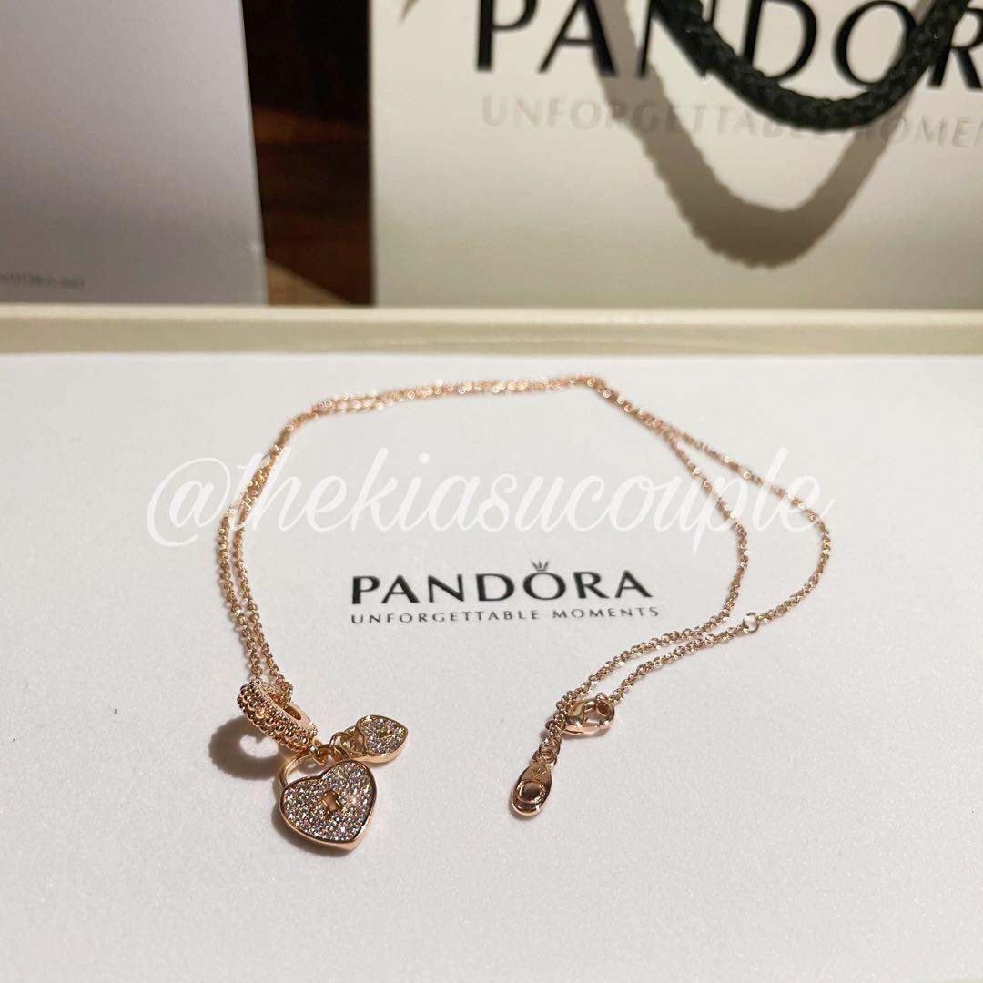 Pandora Pave Hearts Padlock Dangle Necklace, Women's Fashion, Jewelry ...