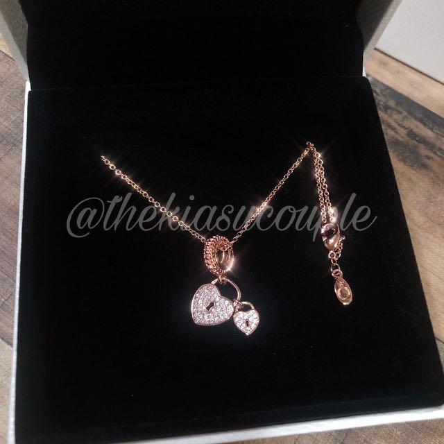 Pandora Pave Hearts Padlock Dangle Necklace, Women's Fashion, Jewelry ...