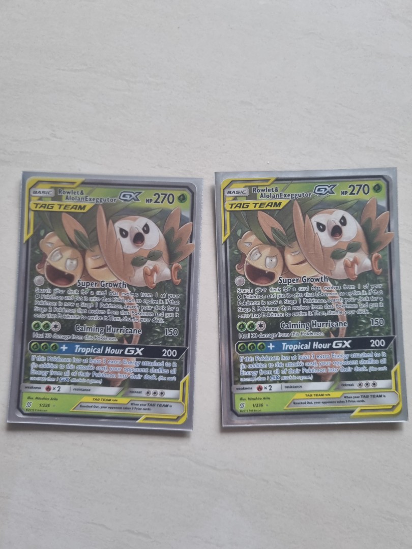 (Pokemon) Rowlet & Alolan Exeggutor GX, Hobbies & Toys, Toys & Games on ...
