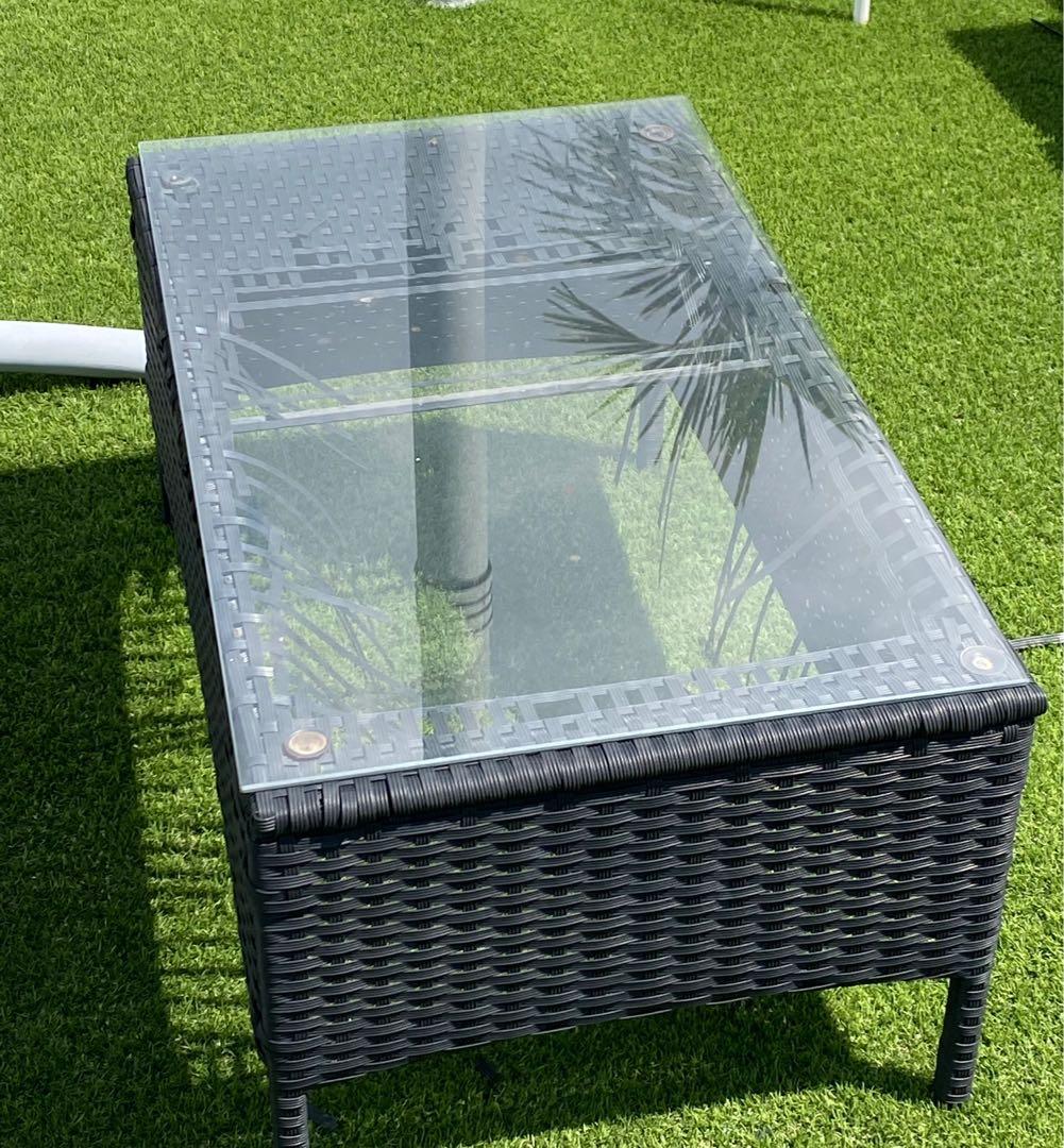 Table & rattan set (2 rattan chairs & 1 rattan lounge sofa & 1 small ...