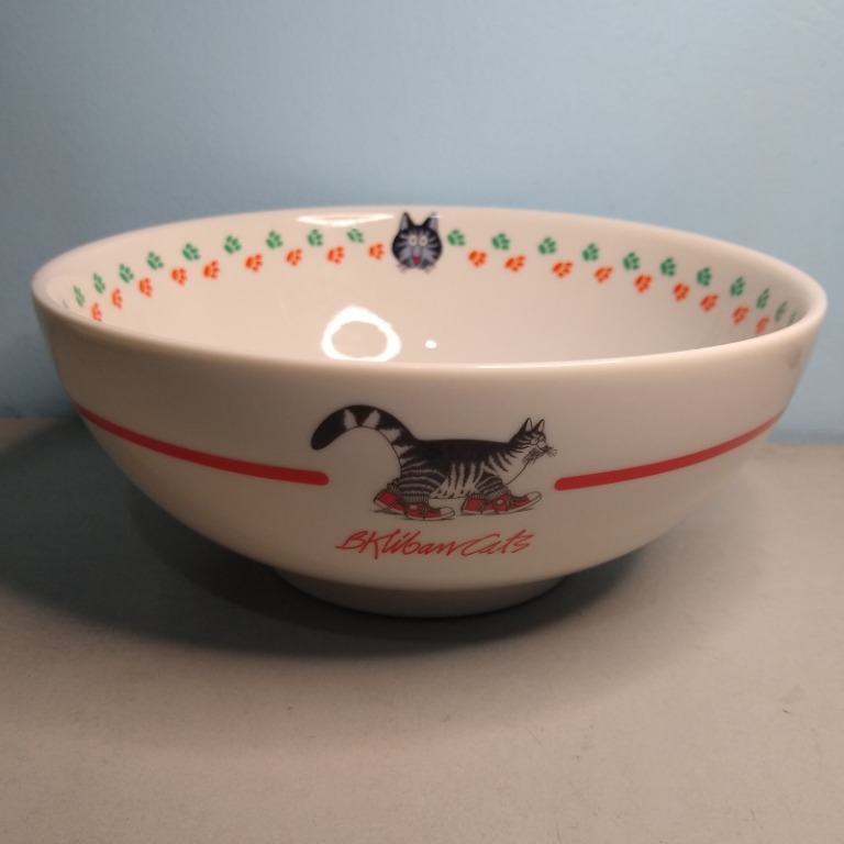 17.5cm or 7" Very Rare Cute Large Bernard Kliban Cats Ceramic Donburi ...