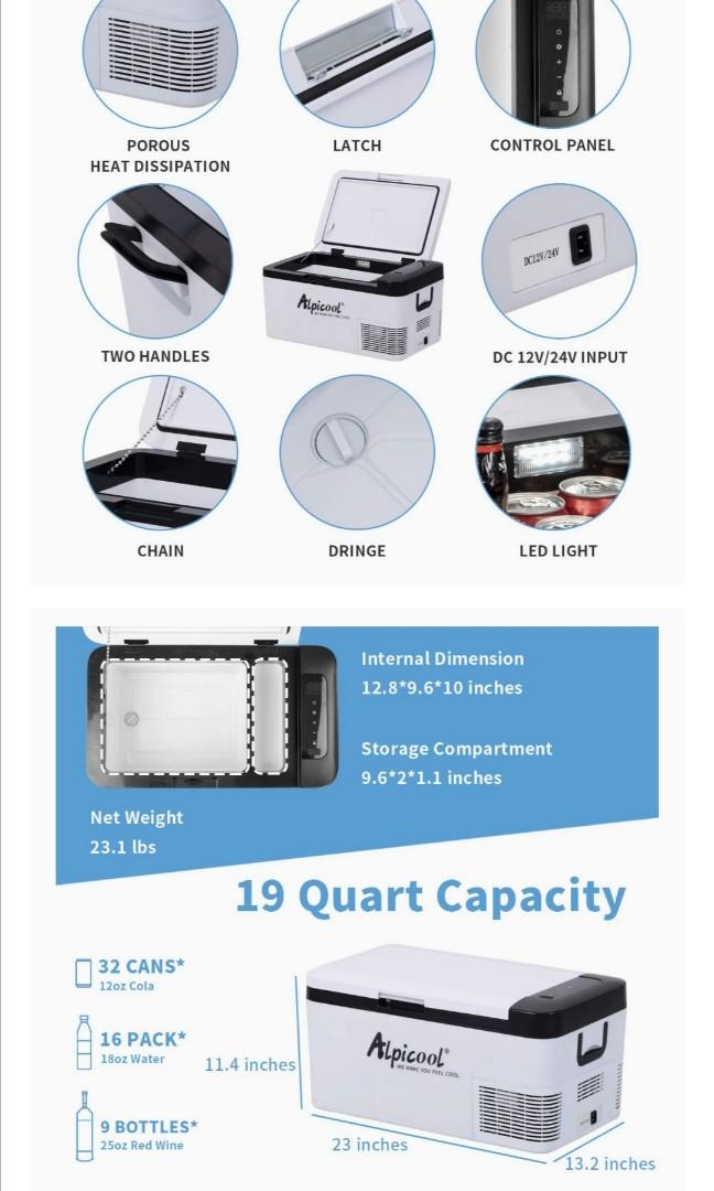 Alpicool K18 Car Fridge Freezer AC Home 220V / DC Car Solar 12V 19 ...