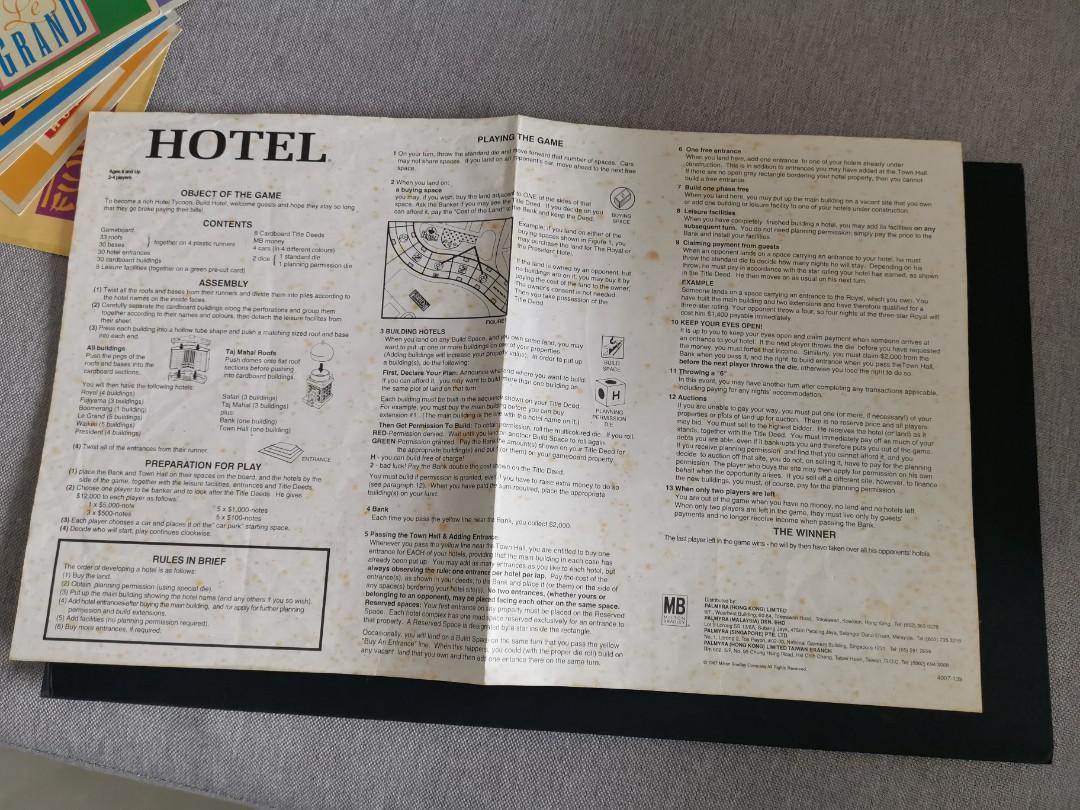 Highly collectible hotel mb board game made in New Zealand complete ...
