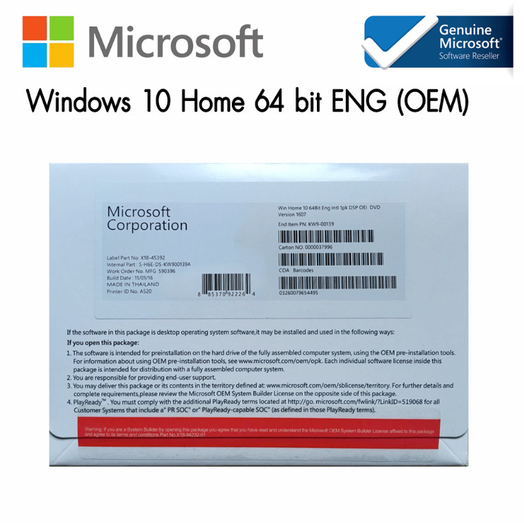 Microsoft Windows 10 Home 64bit Genuine License Key with DVD Disk ...