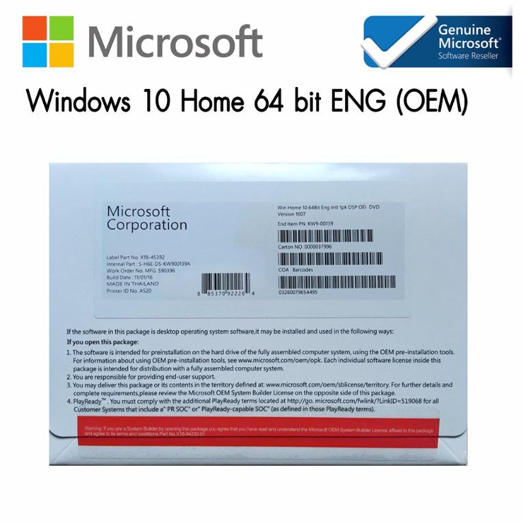 Microsoft Windows 10 Home 64bit Genuine License Key with DVD Disk ...