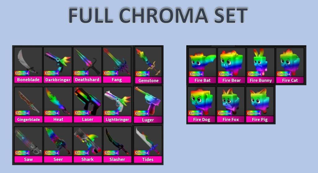 MM2 Chroma Full Set (15 Chroma Weapons & 7 Chroma Pets) - Roblox, Video ...