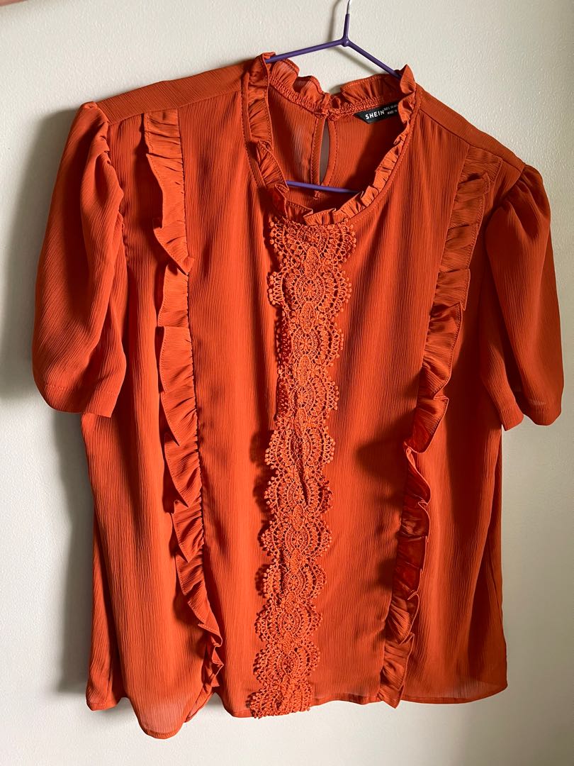 Rust color blouse, Women's Fashion, Tops, Blouses on Carousell