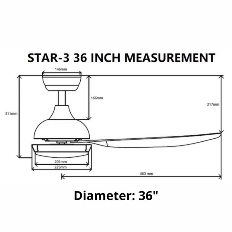 Bestar Star-3 DC Motor Ceiling Fan ATR Size: 36" / 46" / 56", Furniture ...