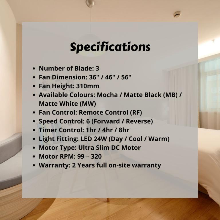 Bestar Star-3 DC Motor Ceiling Fan ATR Size: 36" / 46" / 56", Furniture ...