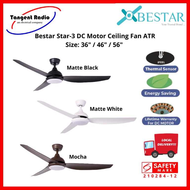 Bestar Star-3 DC Motor Ceiling Fan ATR Size: 36" / 46" / 56", Furniture ...