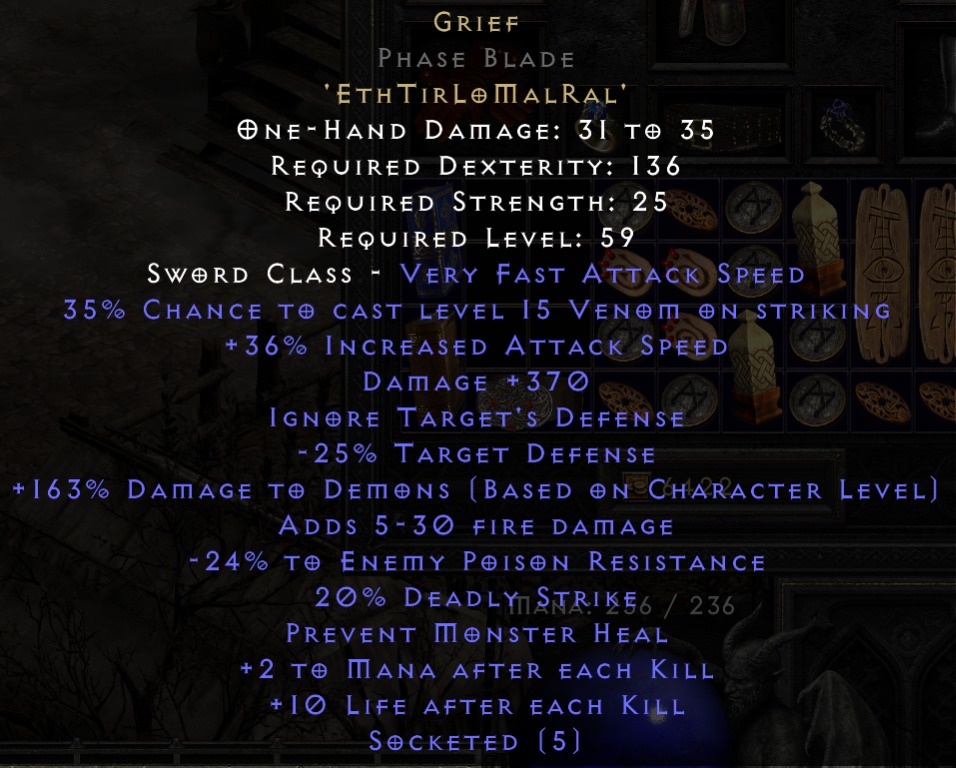 Diablo 2 Resurrected : Grief (Runeword) Phase Blade, Video Gaming ...