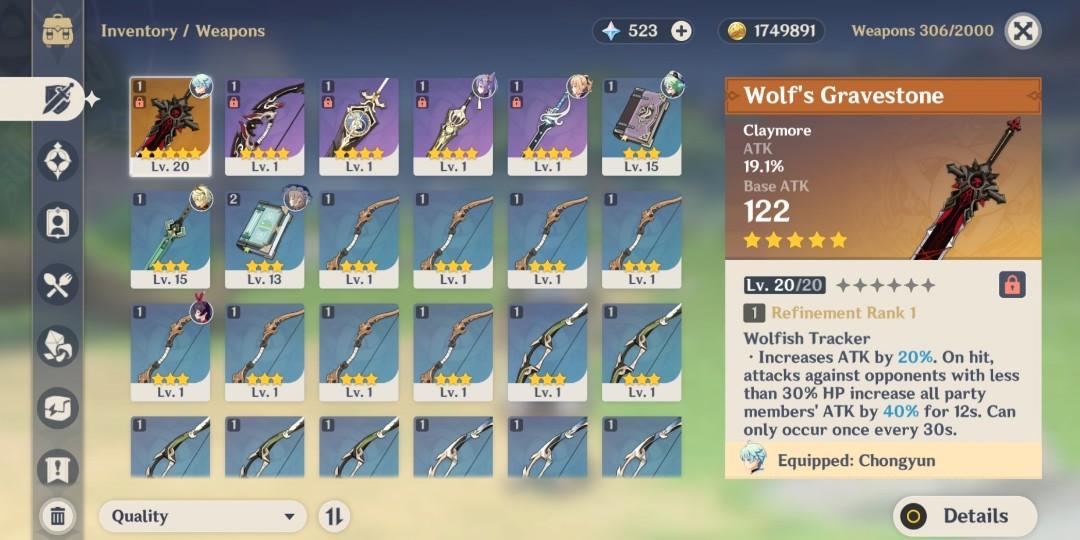 Genshin Impact account |4 five star | wolf gravestone (wgs) ,keqing ...