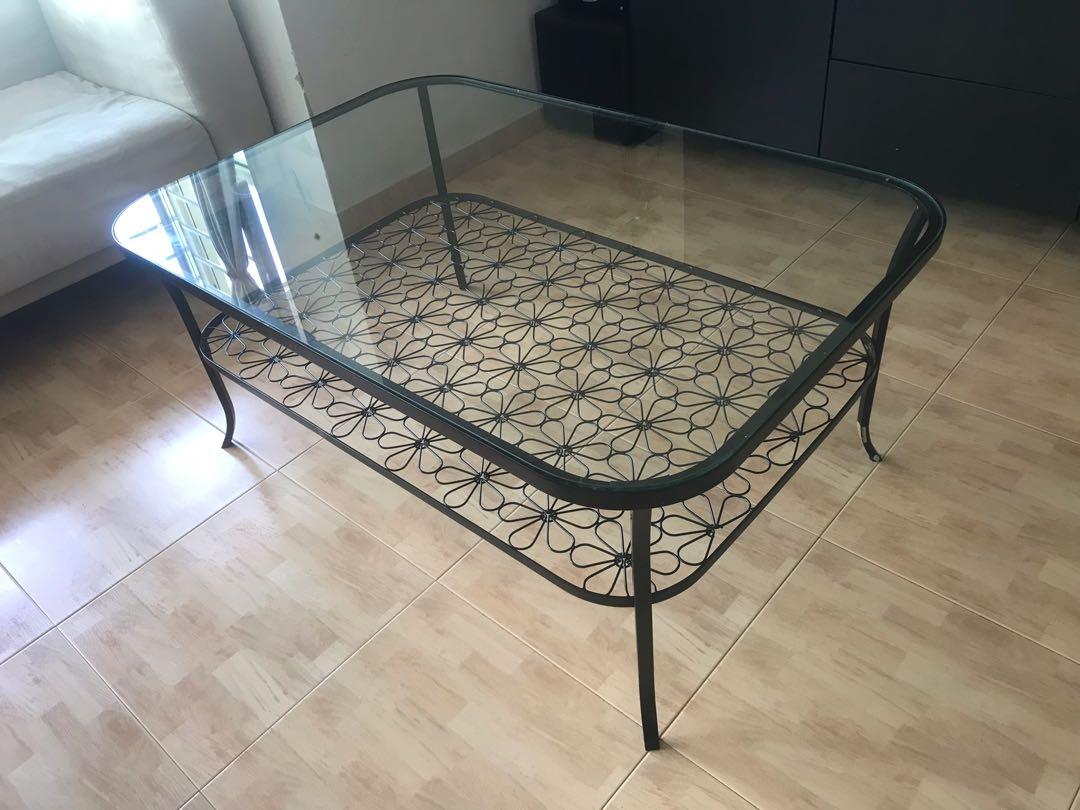 IKEA glass top table with metal frame, Furniture & Home Living ...