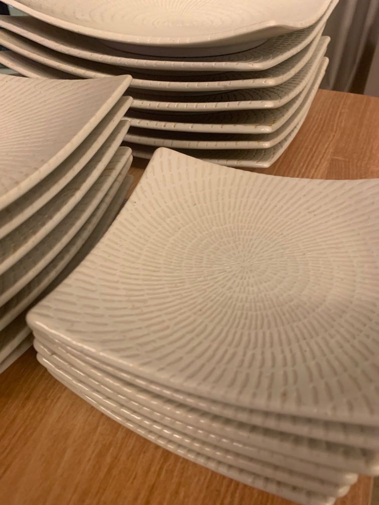 Luzerne Stoneware square textured plates (3 sizes, set of 20 ...