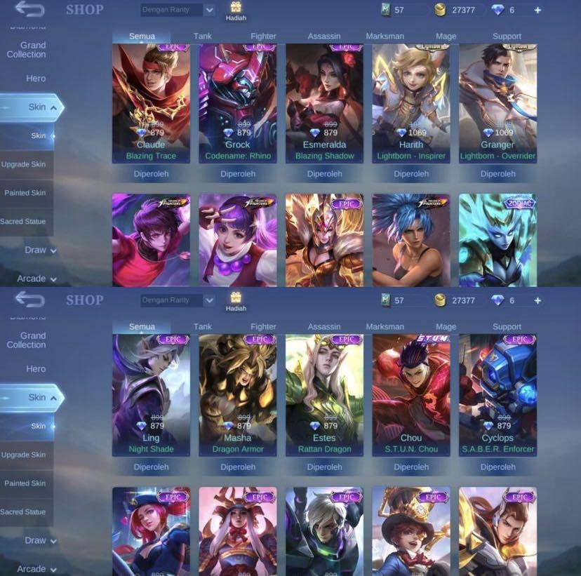 Mobile Legends 594 98 Heroes And V Emblems Legend Gusion Collector