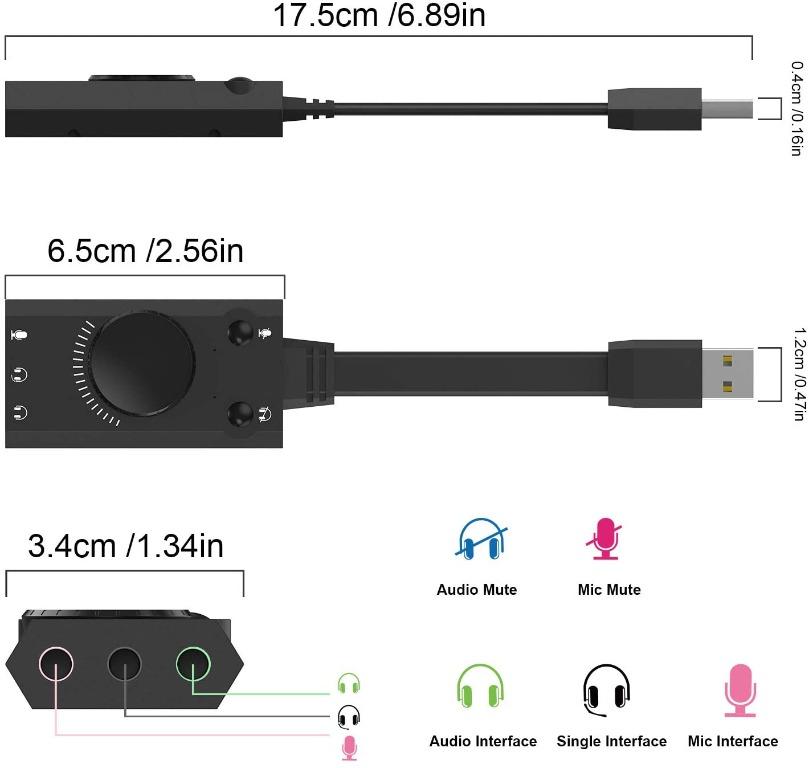 TechRise USB Sound Card, USB External Stereo Sound Adapter Splitter ...