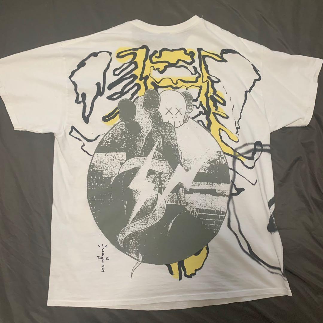 Travis Scott x kaws x fragment design white tee t shirt, Men's Fashion ...