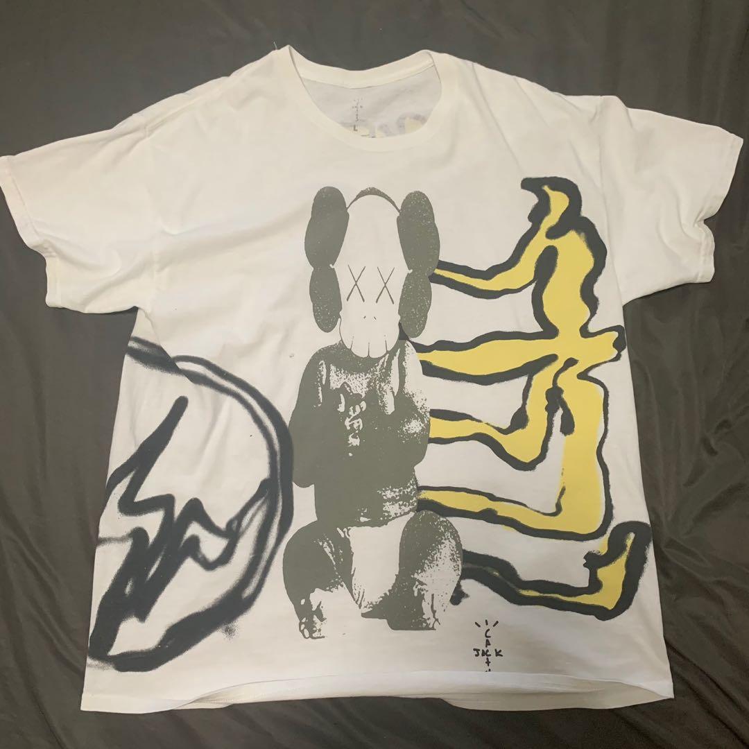 Travis Scott x kaws x fragment design white tee t shirt, Men's Fashion ...