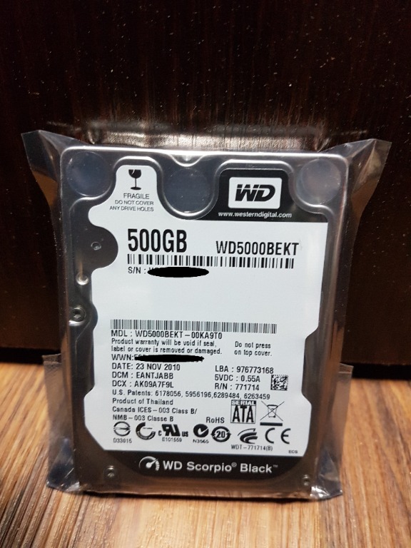 Western Digital Scorpio Black Hard Drive 500GB 7200 RPM 2.5", Computers & Tech, Parts ...
