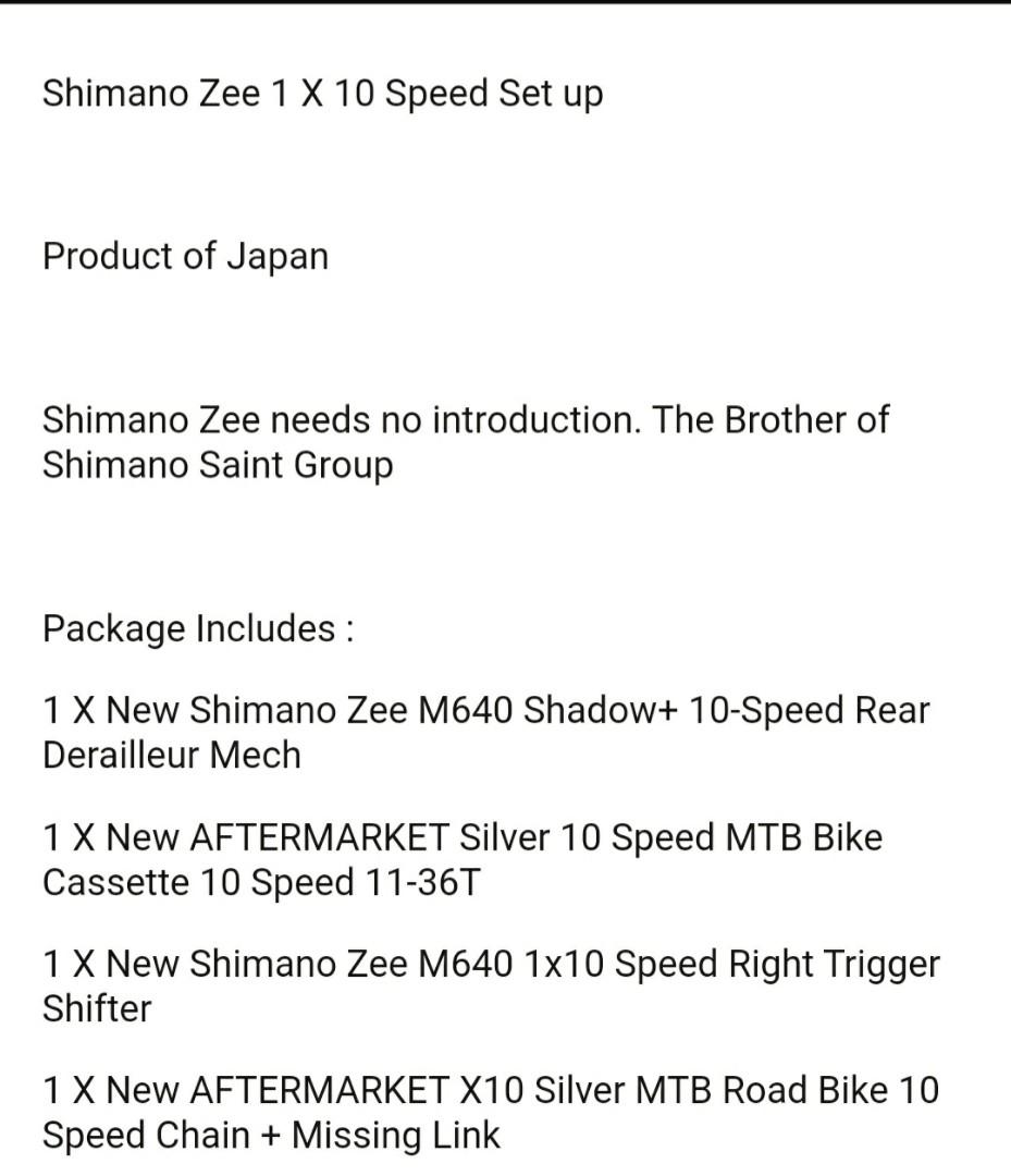 Zee Group Set/ Zee Derailer/10 Speed Casset/Chain Set, Sports Equipment ...