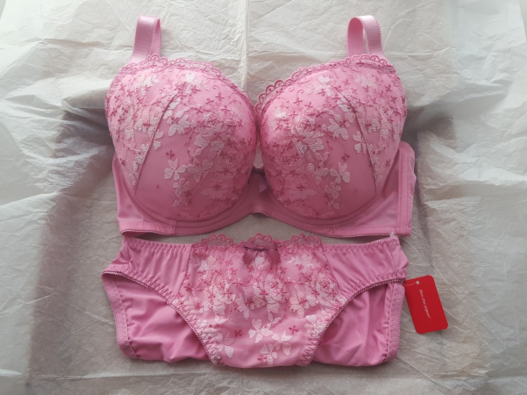 [70G/75F] Mon cher pigeon Flower embroidery bra&panty set, Women's ...