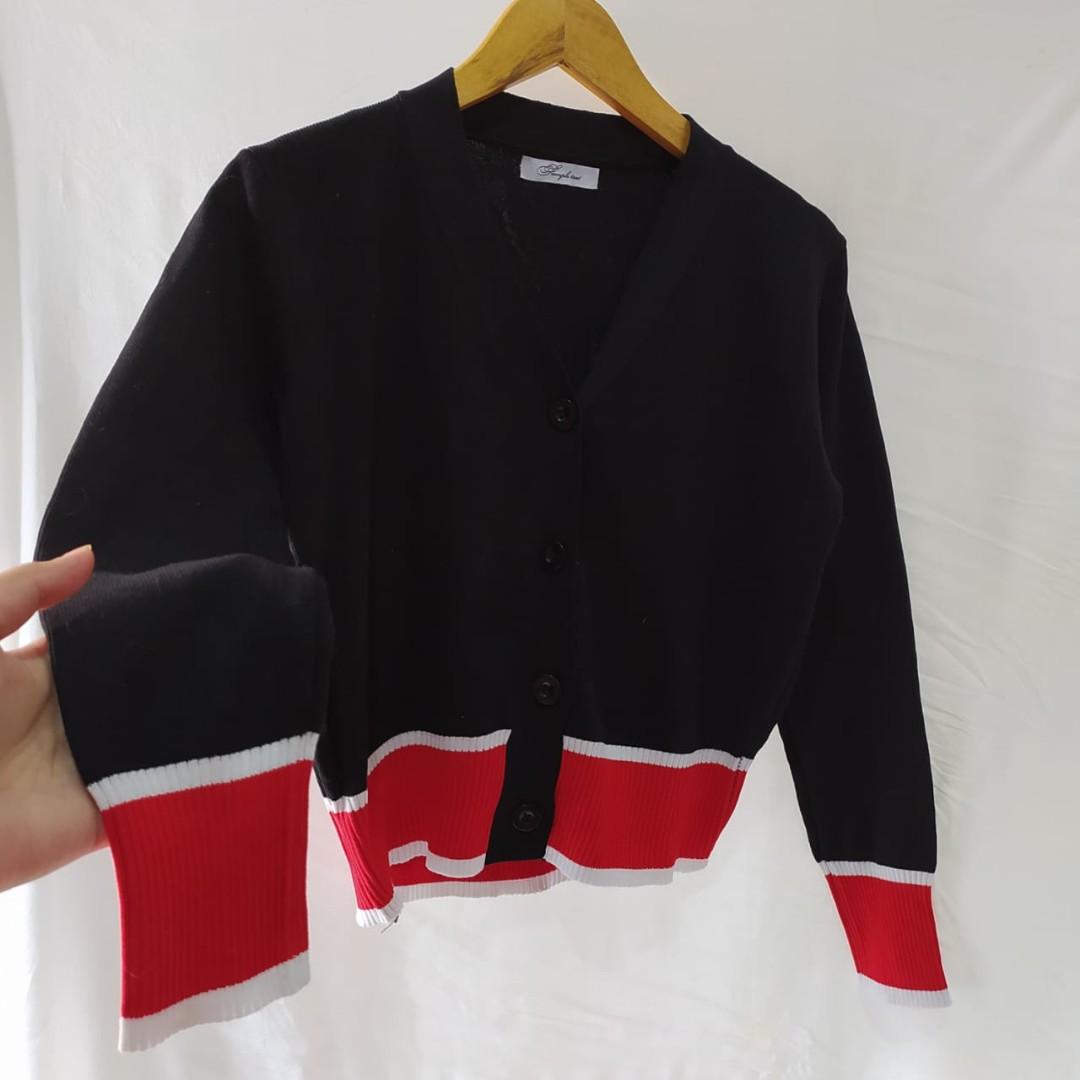 Cardigan crop list merah putih, Fesyen Wanita, Pakaian Wanita, Baju ...