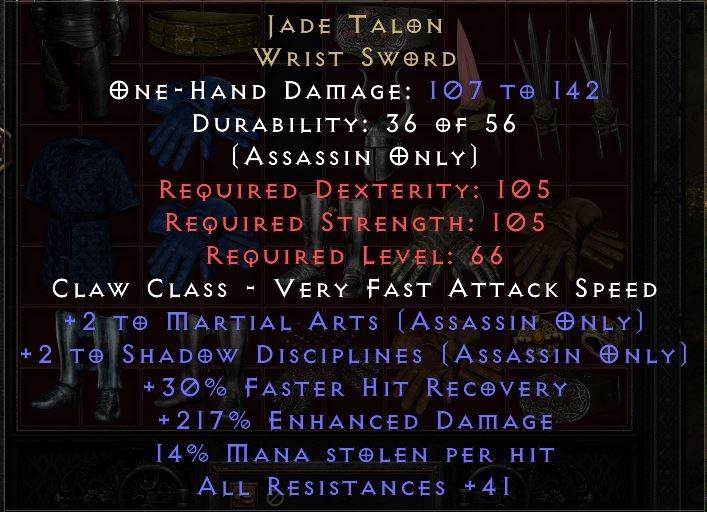diablo 2 resurrected: Jade Talon (1 pair), Video Gaming, Gaming ...