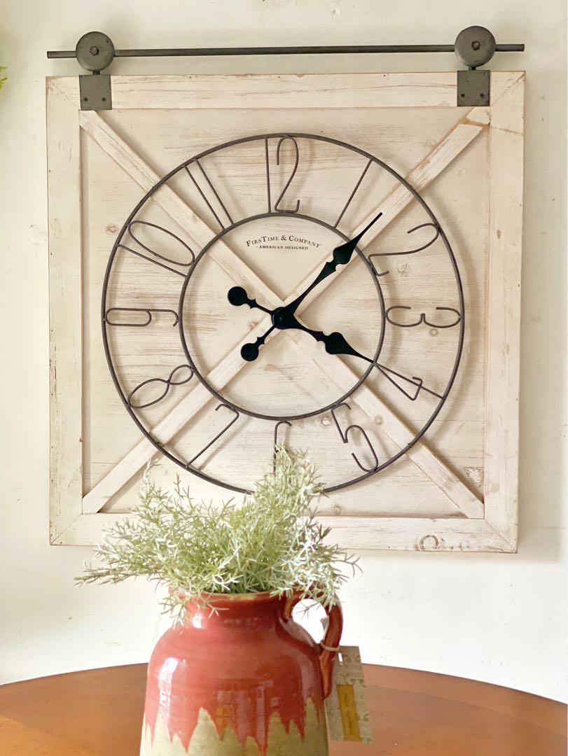 Farmstead Barn Door Wall Clock, Furniture & Home Living, Home Decor ...