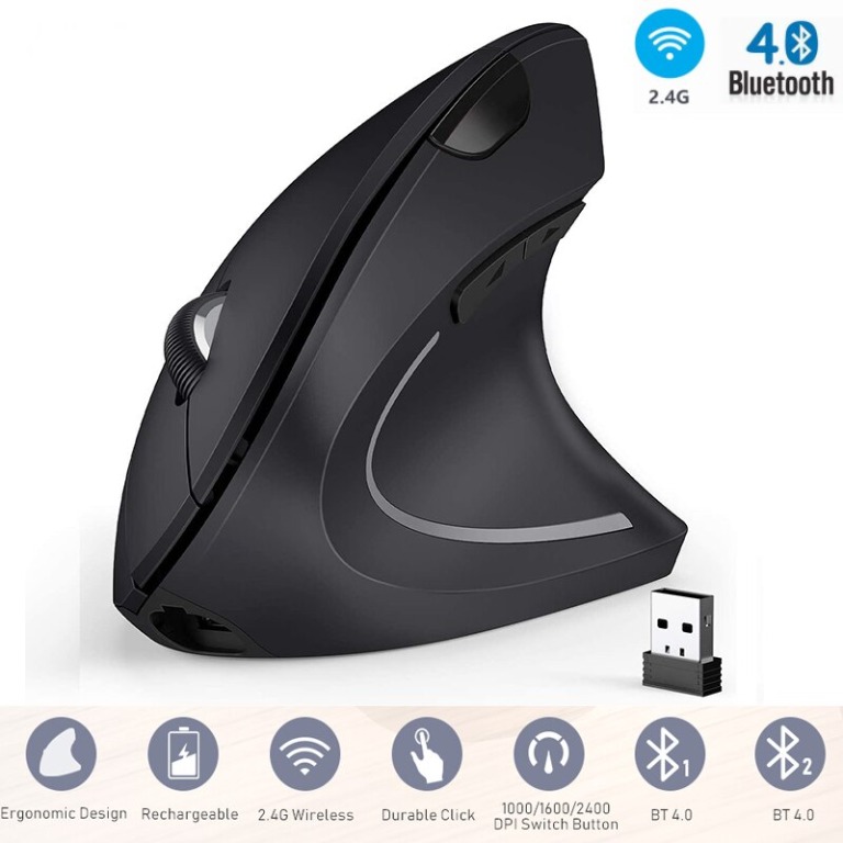 Free Shipping - 2.4G+Bluetooth Ergonomic Mouse Rechargeable Wireless ...