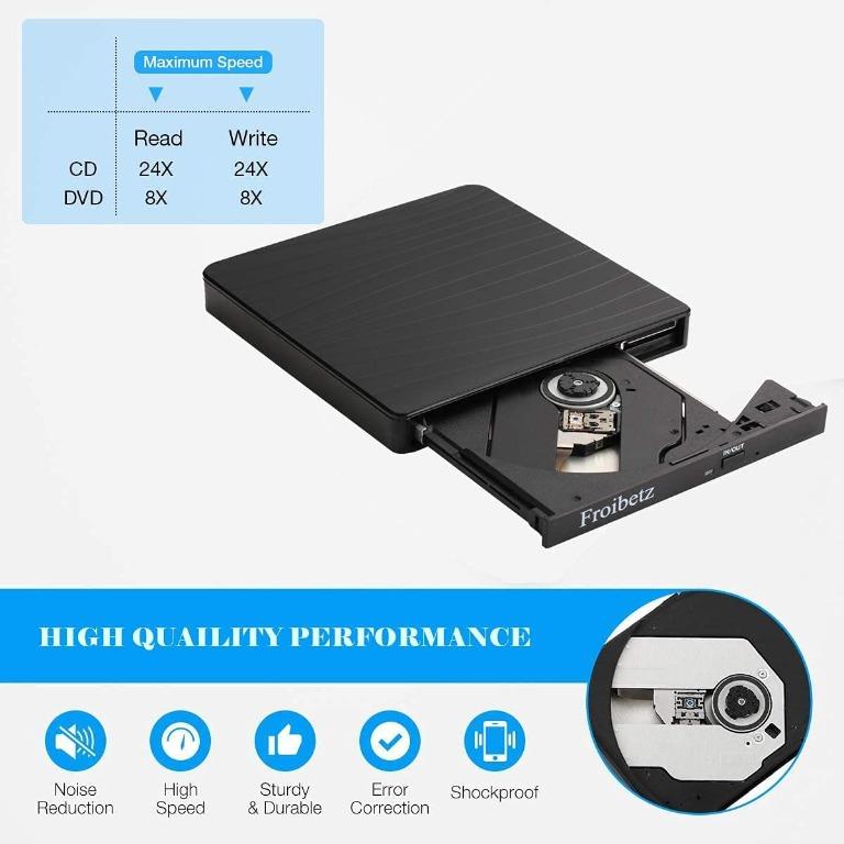 Froibetz External DVD Drive USB 3.0 Type-C Pop Up Mobile CD Drive CD ...