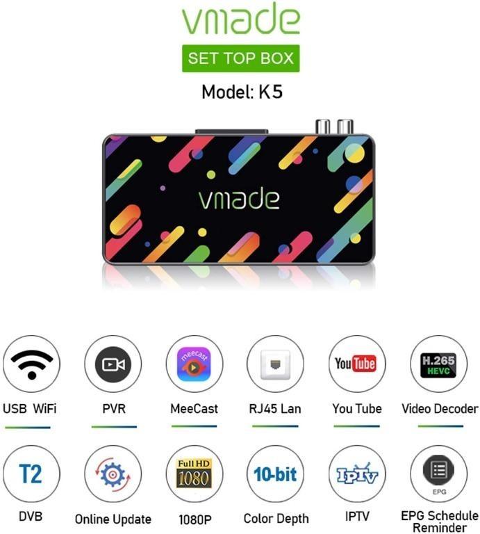 H1032 Vmade K5 FULL HD 1080P FREEVIEW Set Top Box Digital TV Receiver ...